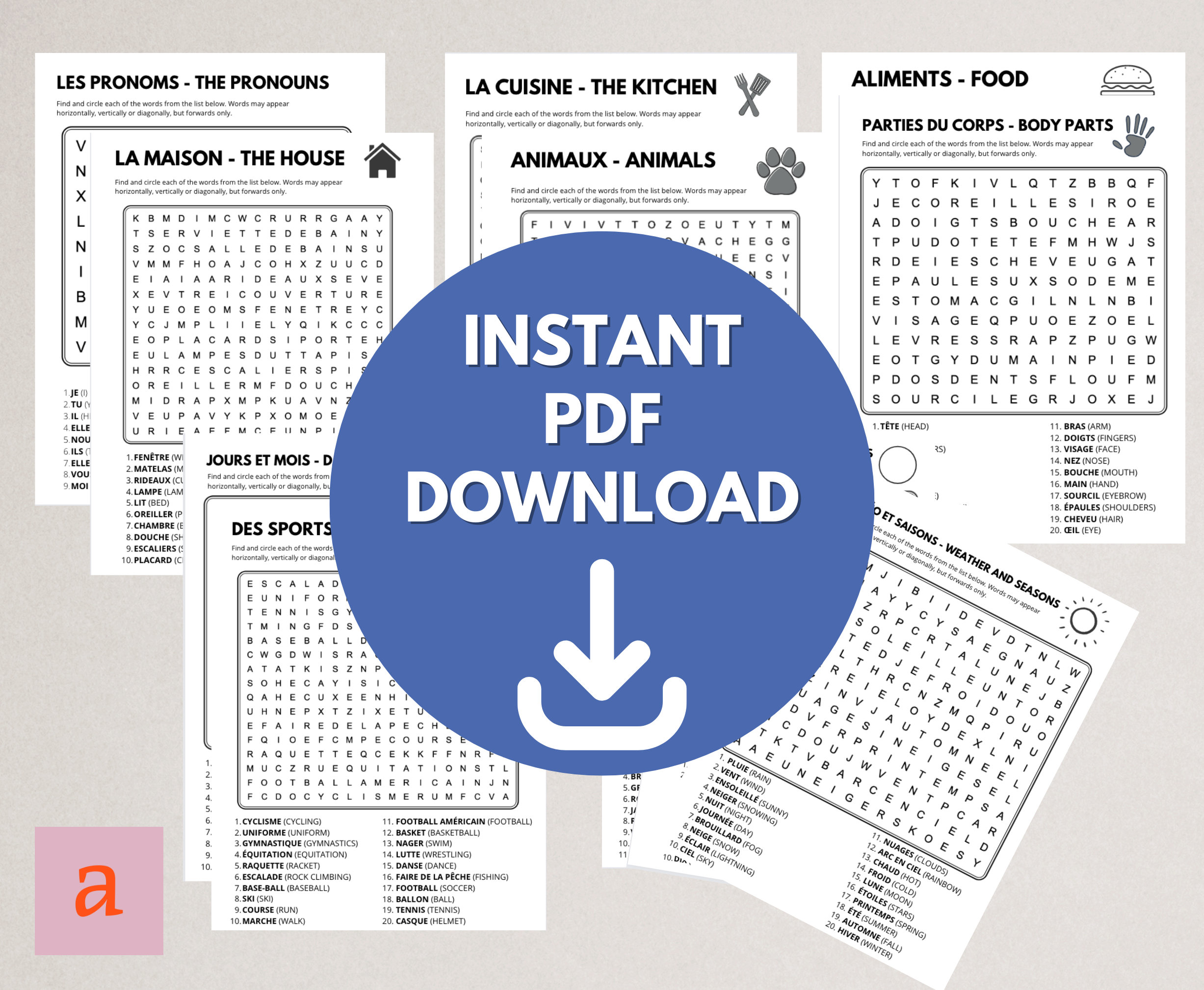French Word Search Workbook, Learn French Vocabulary (instant Download ...