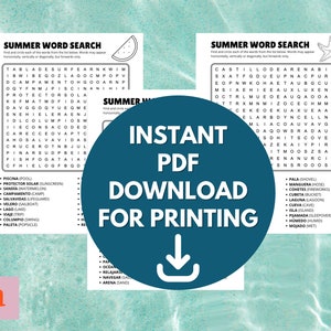 Summer Spanish Word Search Worksheets for Kids and Adults, Learn ...