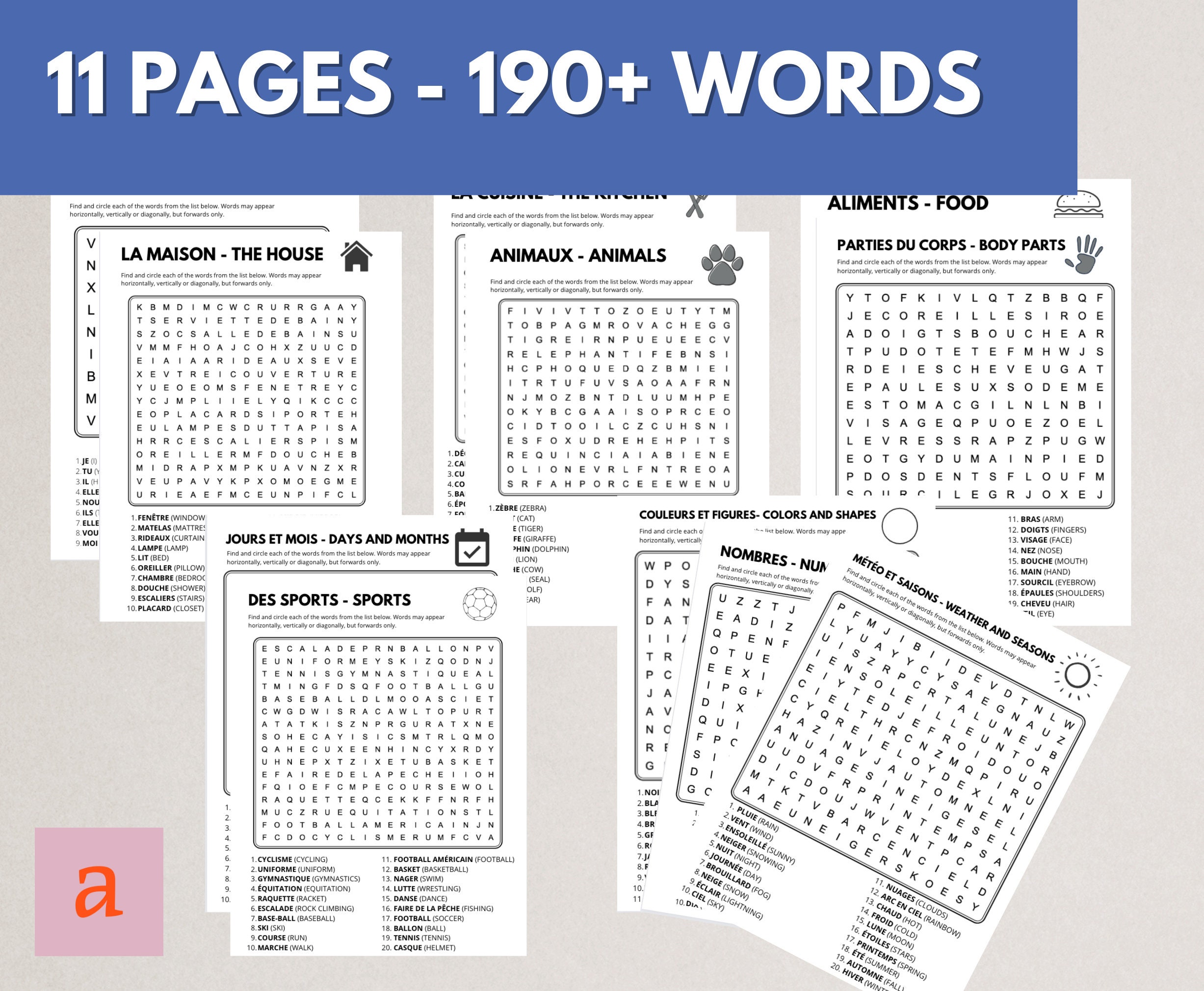 French Word Search Workbook, Learn French Vocabulary (instant Download ...
