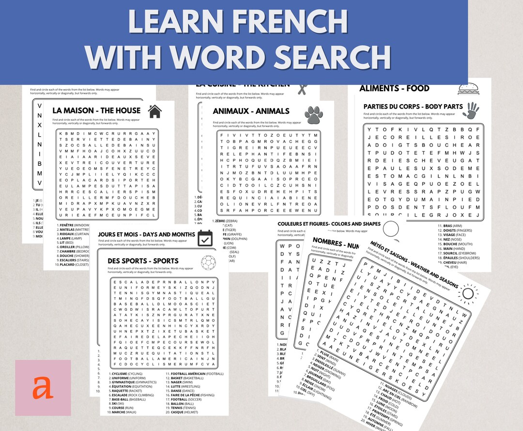 French Word Search Workbook for Kids and Adults, Learn French ...