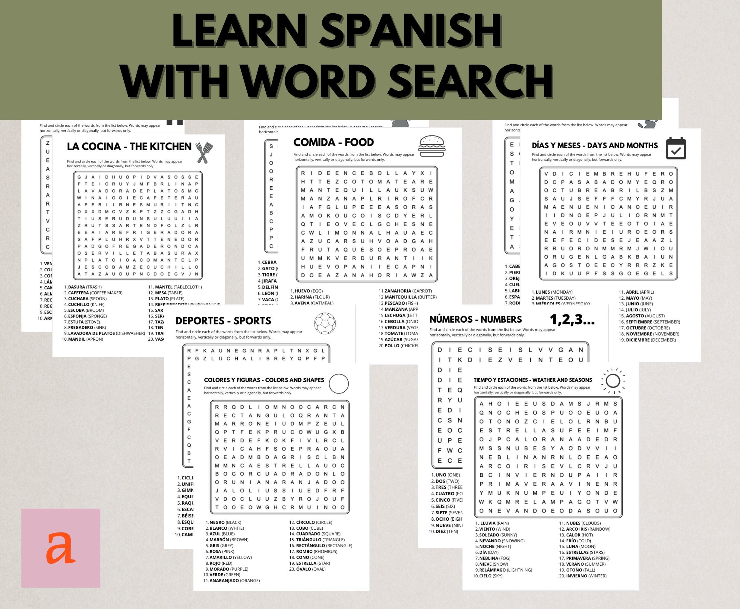 Spanish Word Search Workbook, Learn Spanish Vocabulary (printable) - Etsy