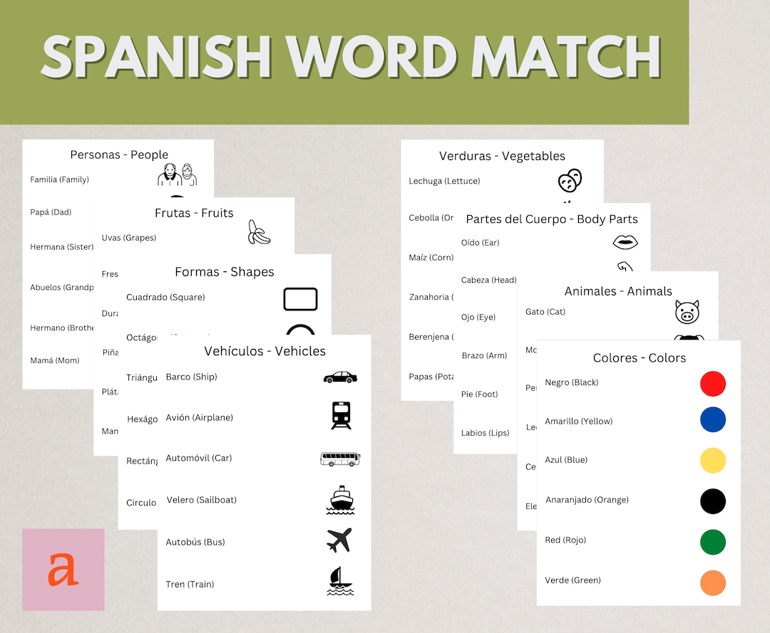 Spanish Word Match, Spanish Intro Workbook, Spanish Activity, Learn ...