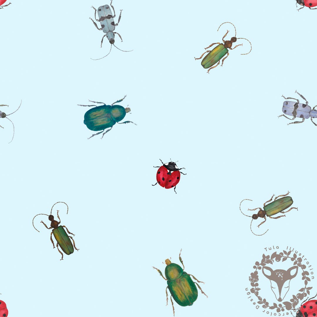 Bright Bugs Beetles Insects Seamless Watercolour Pattern, Repeat ...