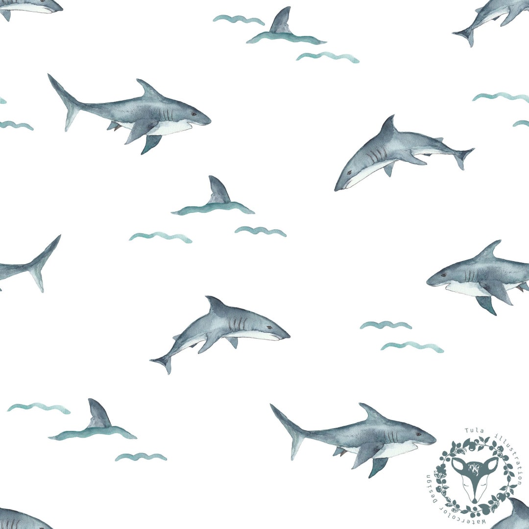 Sharks Watercolor Seamless Design, Surface Pattern, Kids Pattern ...