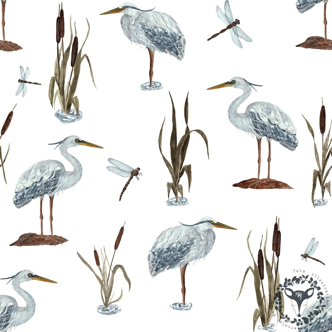 Herons Watercolor Seamless Design, Surface Pattern INSTANT DOWNLOAD ...