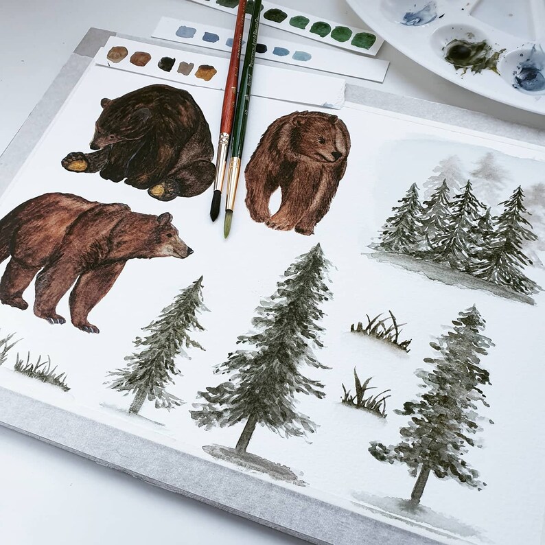 BEAR Watercolor Seamless Design, Surface Pattern, Kids Pattern, Commercial Licence, Non ...