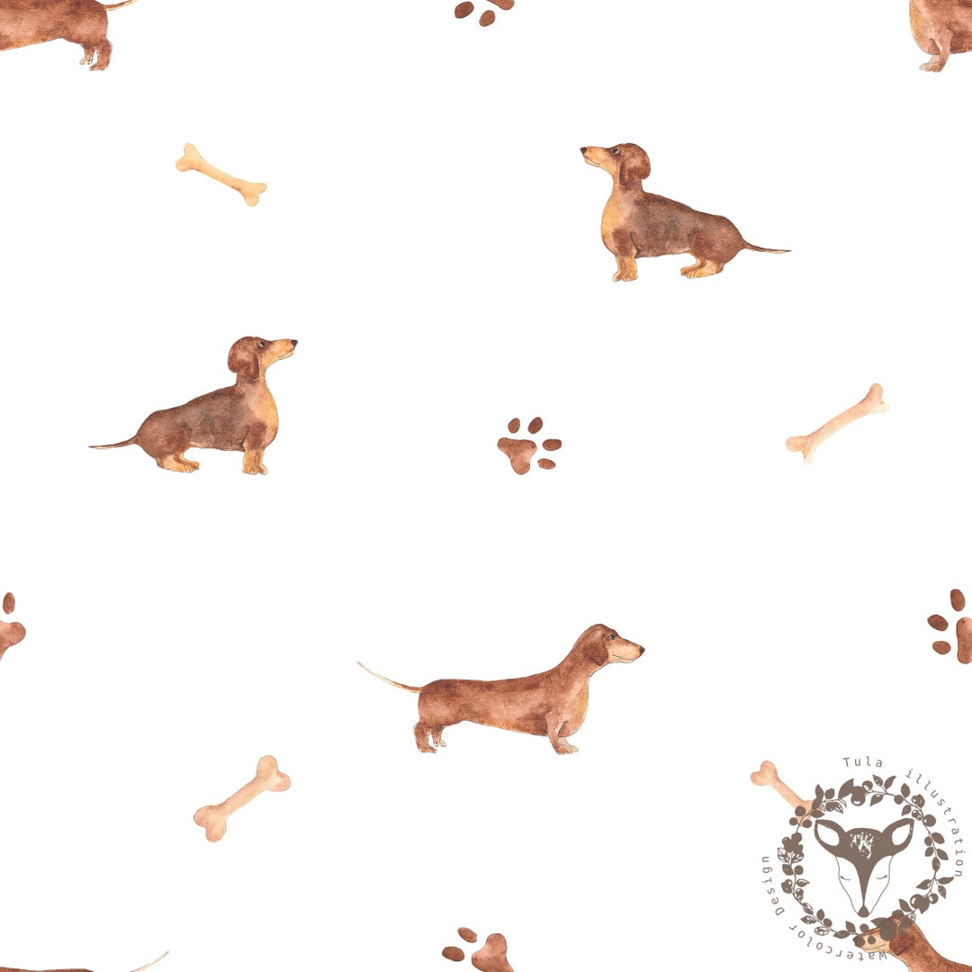 Cute Dog Pattern Kids Watercolor Dachshund Seamless Pattern Repeat Tile ...