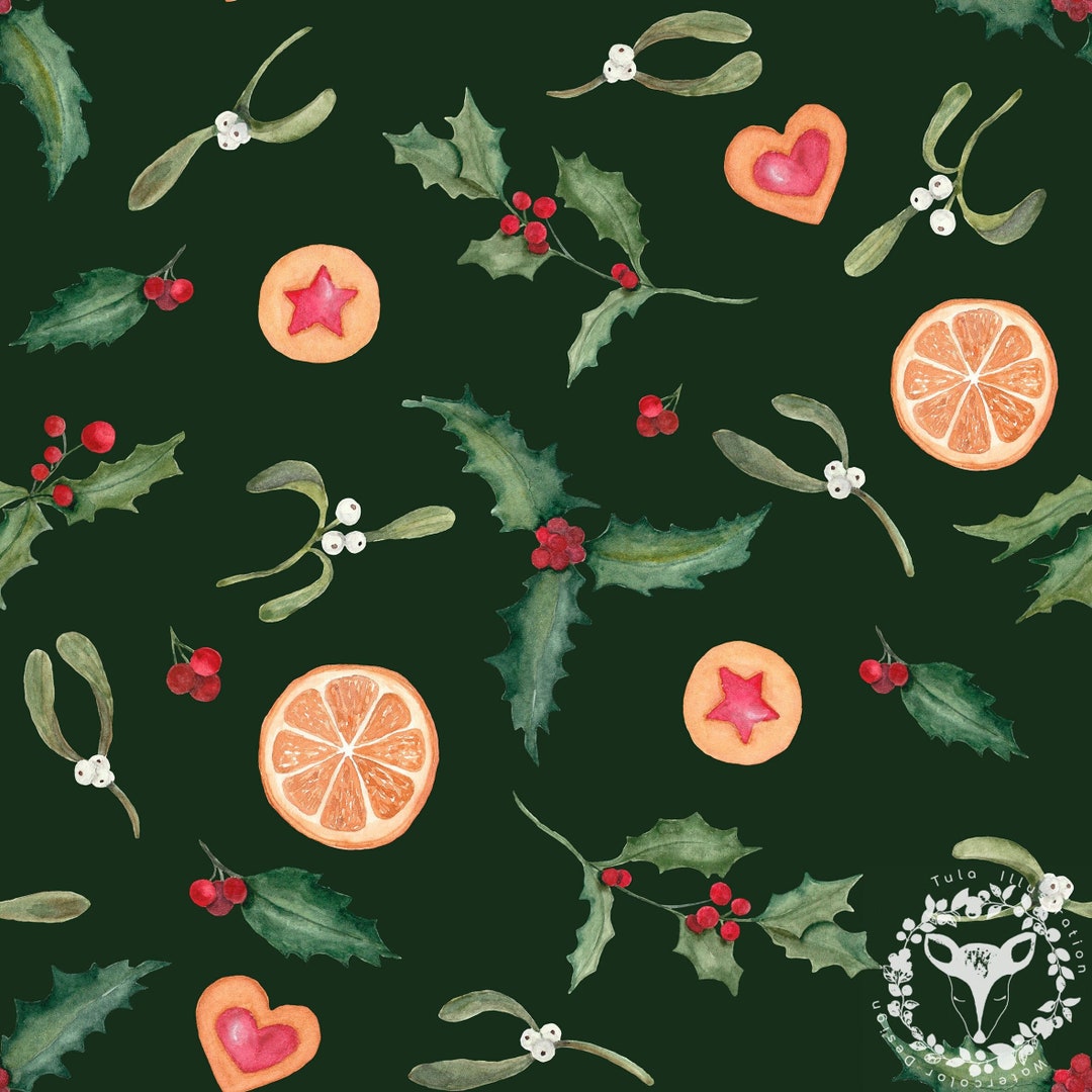 Christmas Digital Paper, Holly Clipart Pattern Fabric, Christmas ...