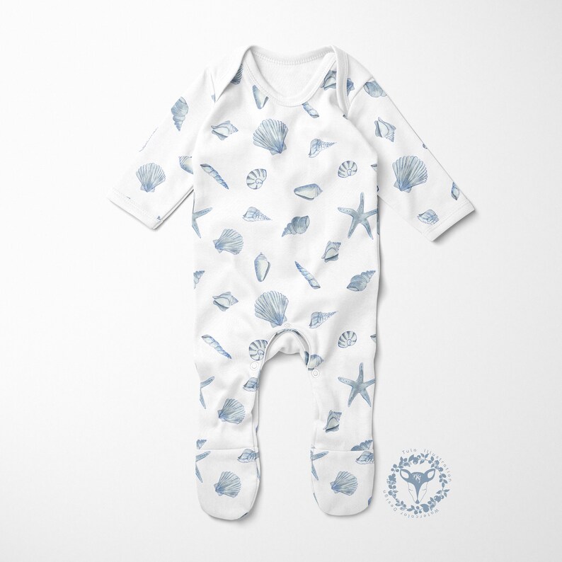 Watercolor Sea Life Seamless Pattern, Seashell Fabric Design (digital ...