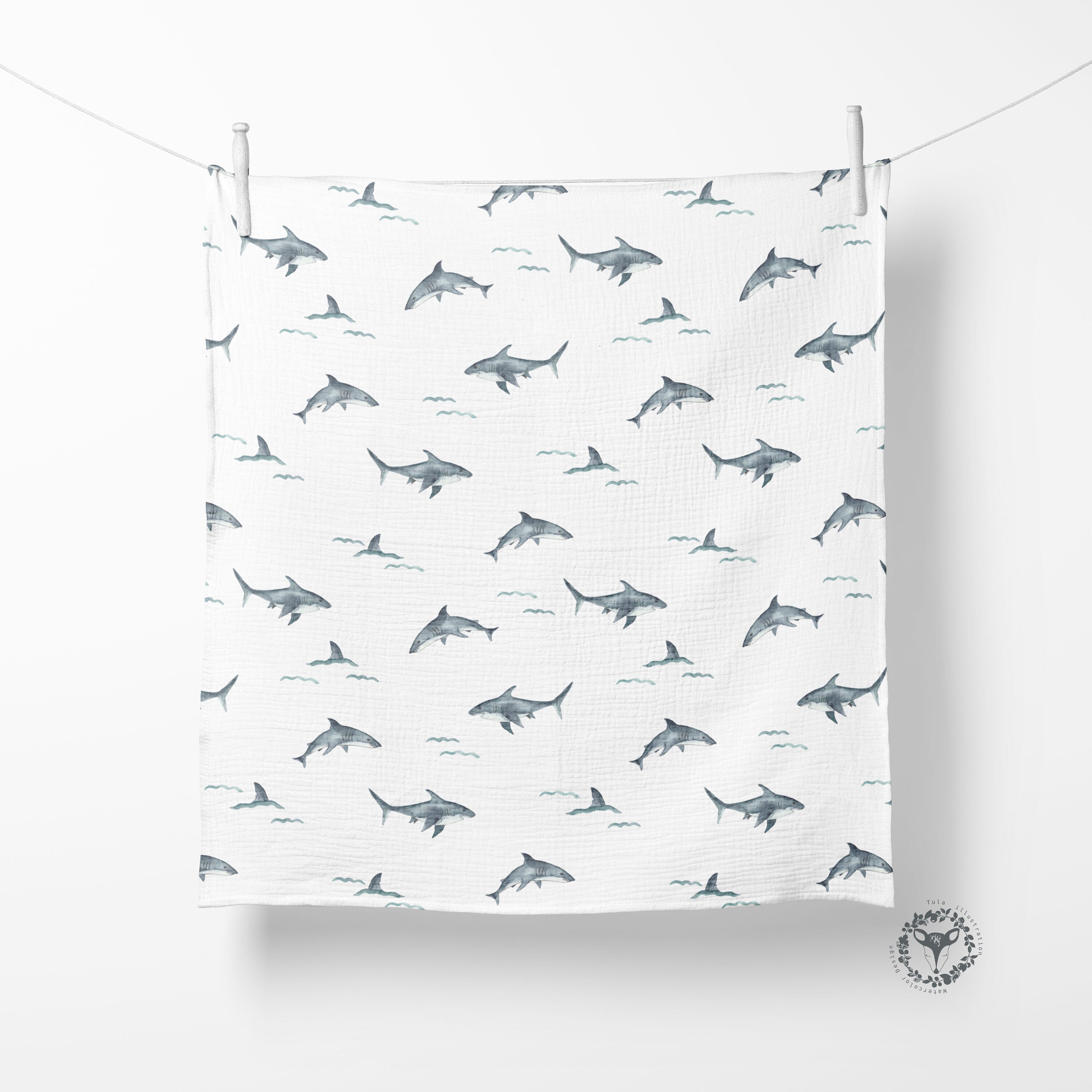 Sharks Watercolor Seamless Design, Surface Pattern, Kids Pattern ...