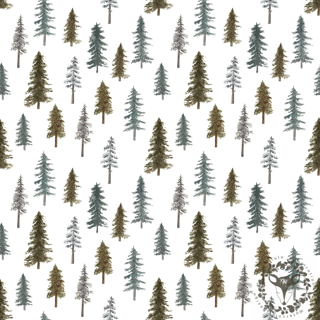 Watercolor Forest Trees Seamless Pattern, Kids Fabric Design (digital ...