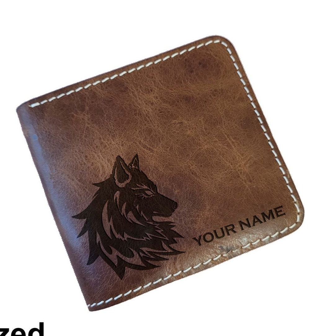 Personalized Wolf Leather Wallet, Hunter Wallet, Animal Pattern Gift ...