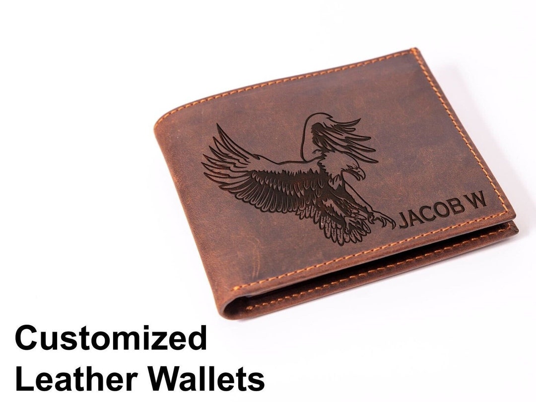 Personalized Bald Eagle Leather Wallet, Custom Wallet Name for Men ...