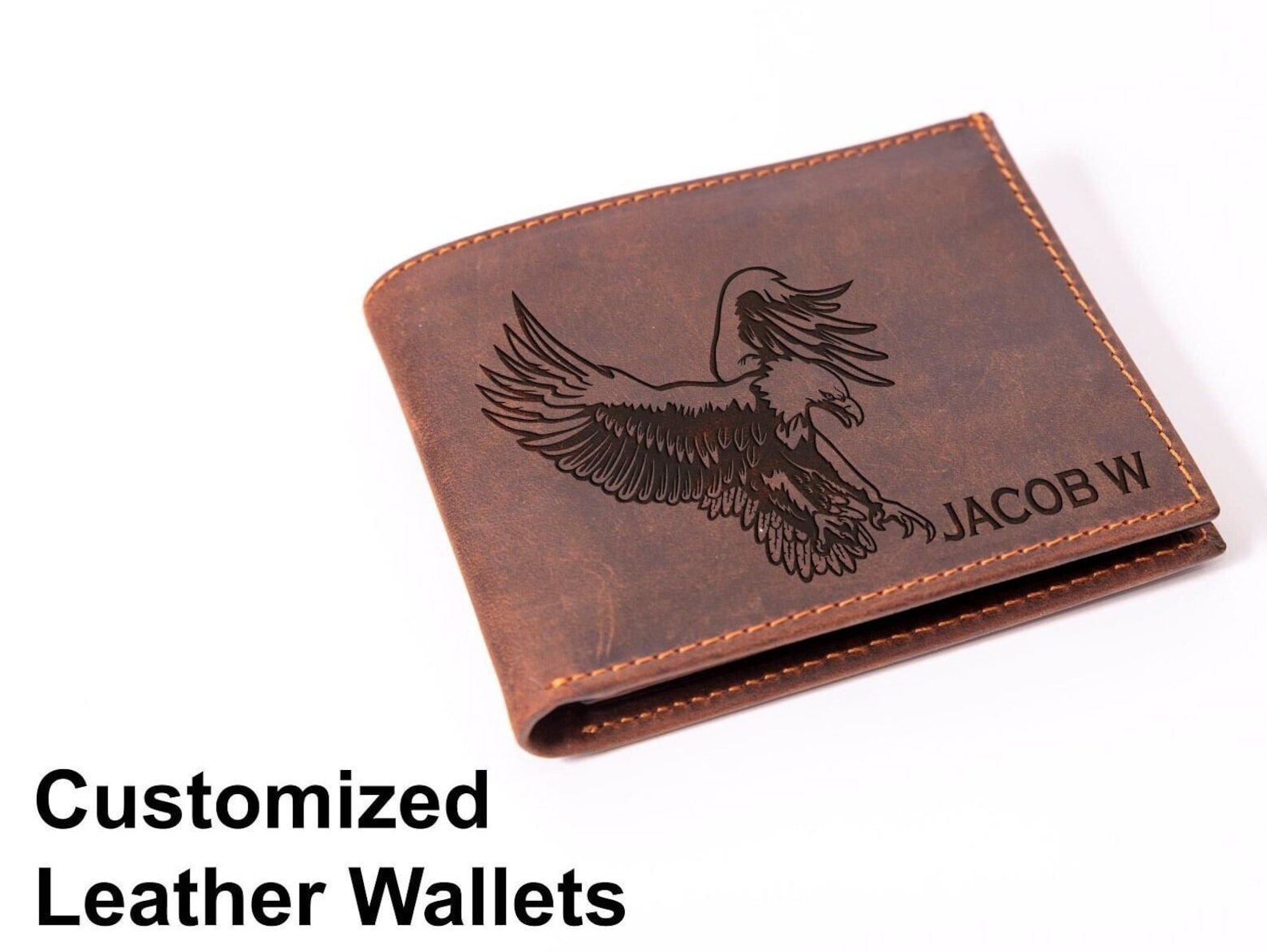 Personalized Bald Eagle Leather Wallet, Custom Wallet Name for Men ...