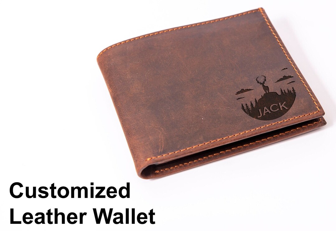 Camping Wallet, Custom Deer Leather Wallet, Personalized Name Wallet ...