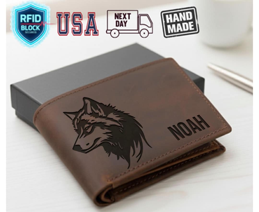 Personalized Wolf Wallet, Unique Christmas Gift, Engraved Christmas ...