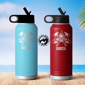 Personalized Fireman Tumbler, Firefighter Water Bottle, Fire Department ...