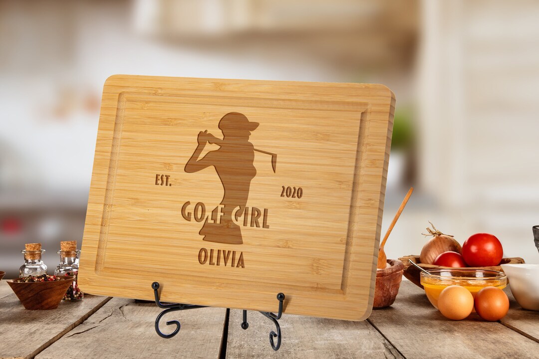 Personalized Golf Girl Cutting Board, Female Golfer Cheese Board ...