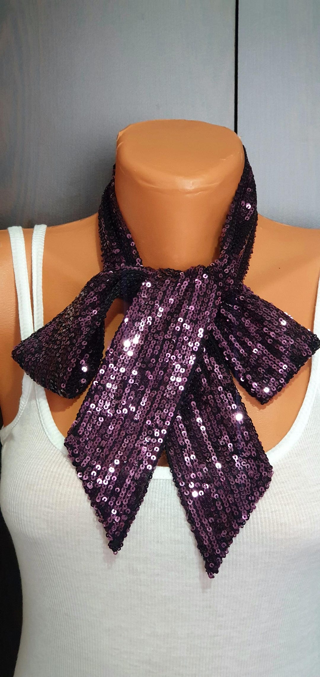 Purple Sequin Skinny Sparkling Scarf, Sequin Scarf, Dark Purple Sequin ...