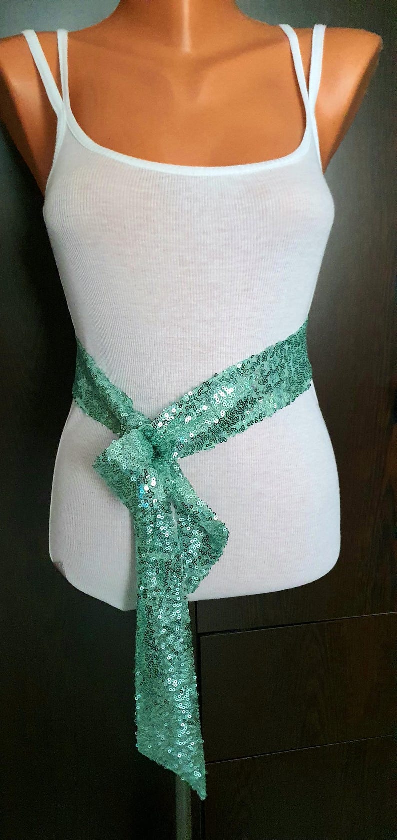 Green Sequin Dress Sash Belt,softmint Green Sequin Belt Necktie Bow ...