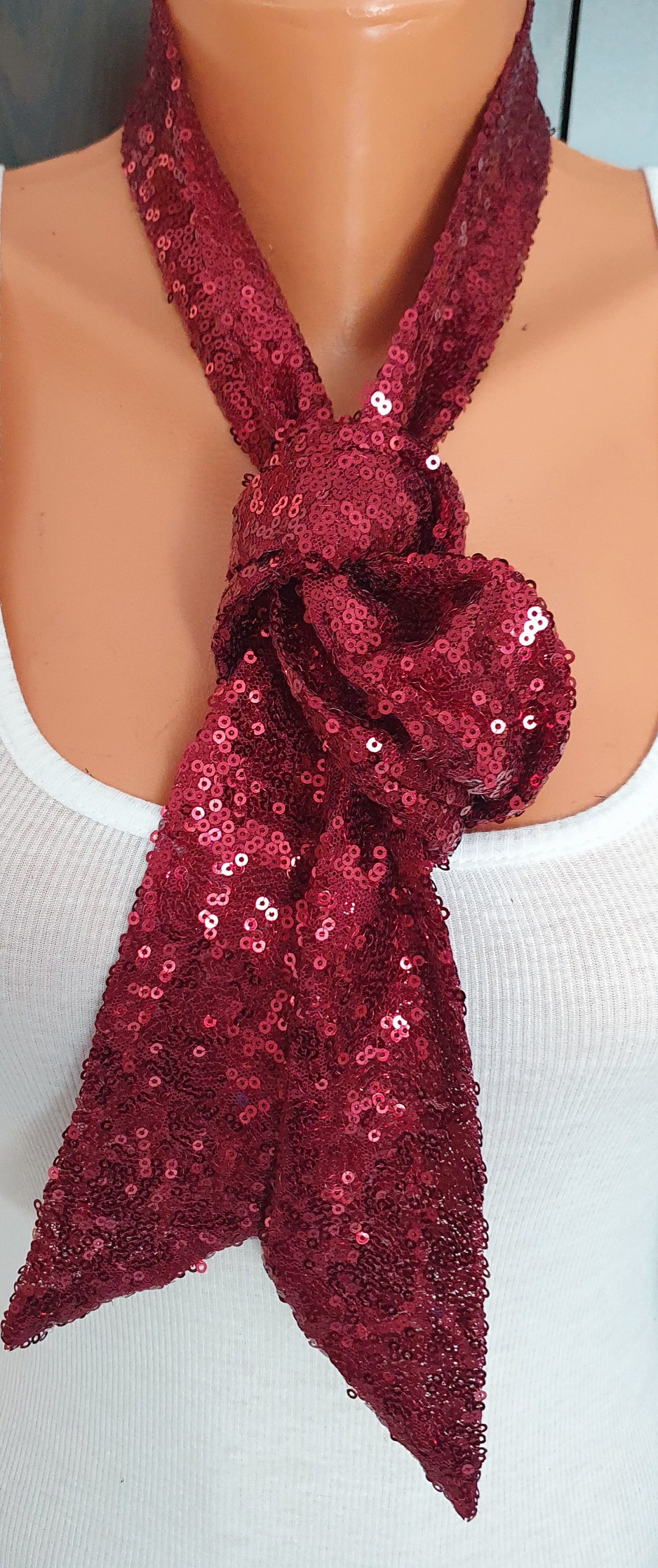 Burgundy Sequin Skinny Scarf, Claret Red Sequin Scarf,maroon Sequin ...