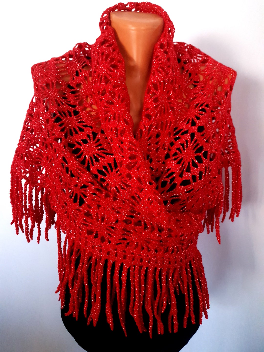 Christmas Red Glittering Crochet Scarf Shawl Wrap,sparkle Shawl Scarf ...