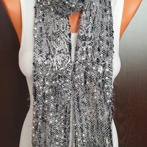 Silver Sequin Scarf, Sequin Neck Scarf ,winter Sequin Narrow Scarf ...