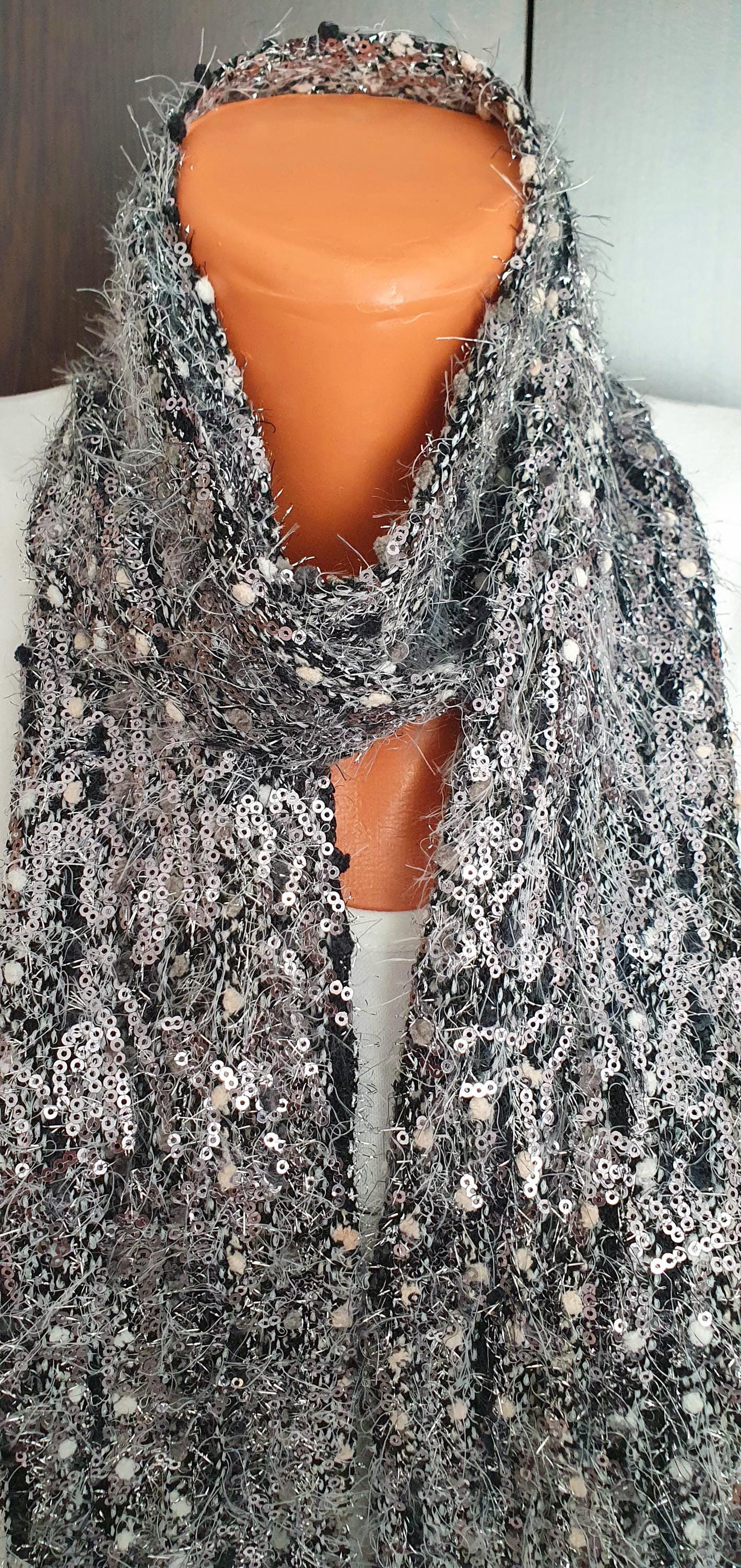 Silver Sequin Scarf, Sequin Neck Scarf ,winter Sequin Narrow Scarf ...