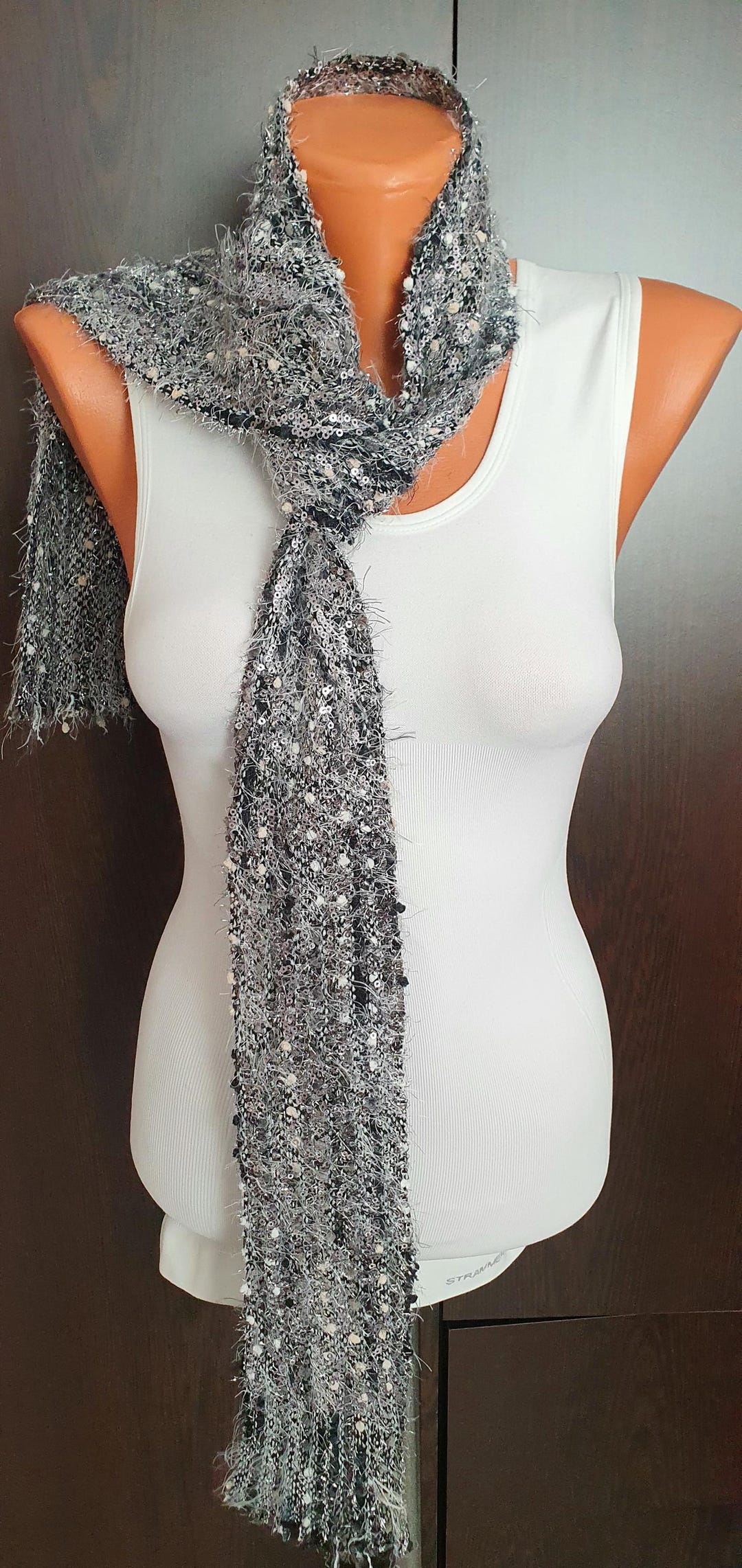 Silver Sequin Scarf, Sequin Neck Scarf ,winter Sequin Narrow Scarf ...