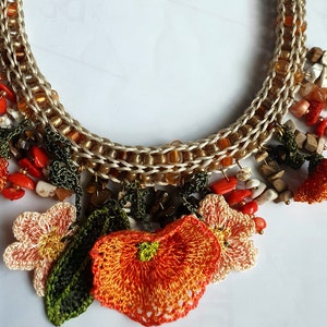 Spring Flowers Needlelace Crochet Bib Statement Necklace, Handmade ...