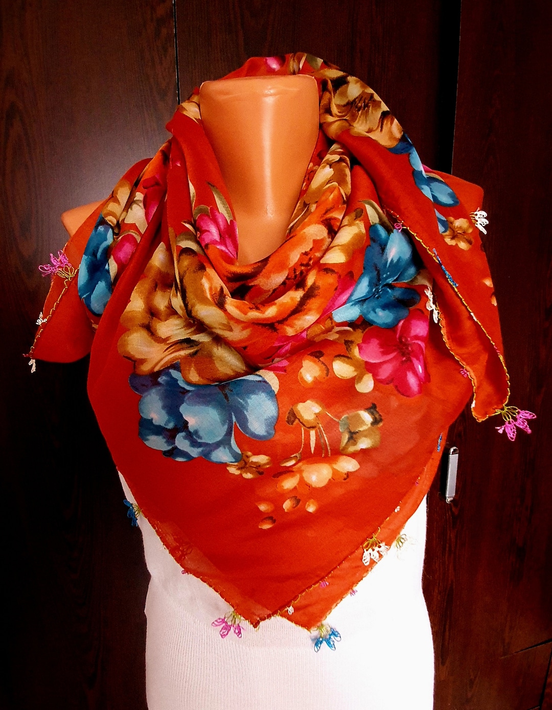 Needlelace Embroidered Square Scarf, Lace Scarf, Ethnic Scarf, Yemeni ...