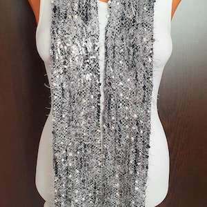 Silver Sequin Scarf, Sequin Neck Scarf ,winter Sequin Narrow Scarf ...