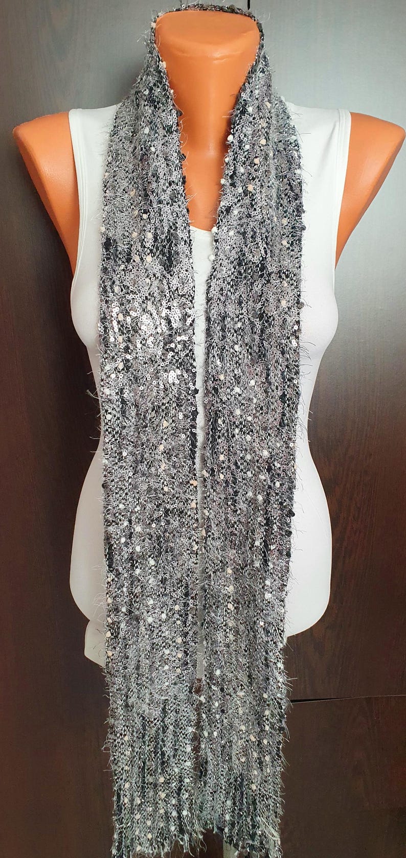 Silver Sequin Scarf, Sequin Neck Scarf ,winter Sequin Narrow Scarf ...