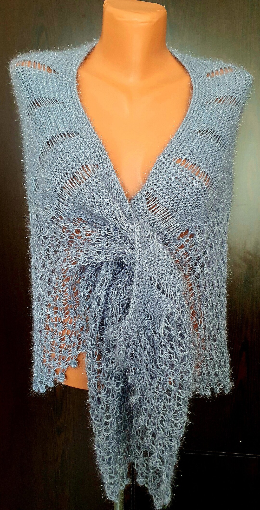 Cool Gray Loose Knit Bolero Shawl Wrap, Sparkle Fall Winter Shrug Shawl ...