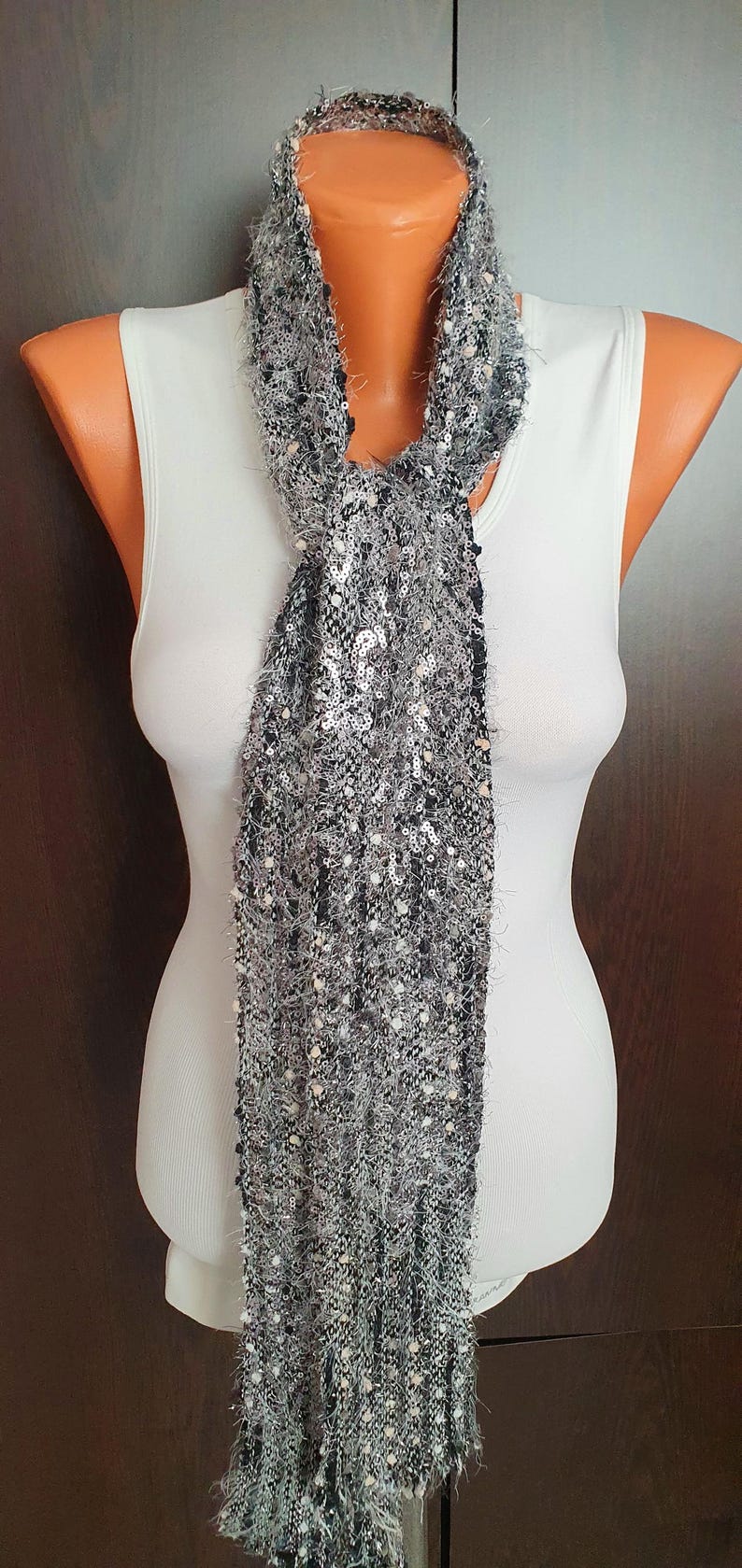 Silver Sequin Scarf, Sequin Neck Scarf ,winter Sequin Narrow Scarf ...