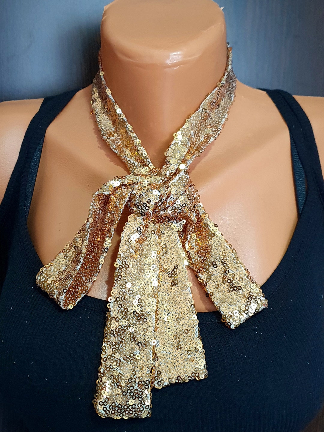 Skinny Sequin Silver Scarf, Gold Sequin Necktie ,bow Tie Scarves,sequin ...
