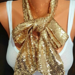 Large Skinny Gold Sequin Scarf,sequin Necktie ,bow Tie,gold Sequin Narrow Scarf, Woman Sequin ...
