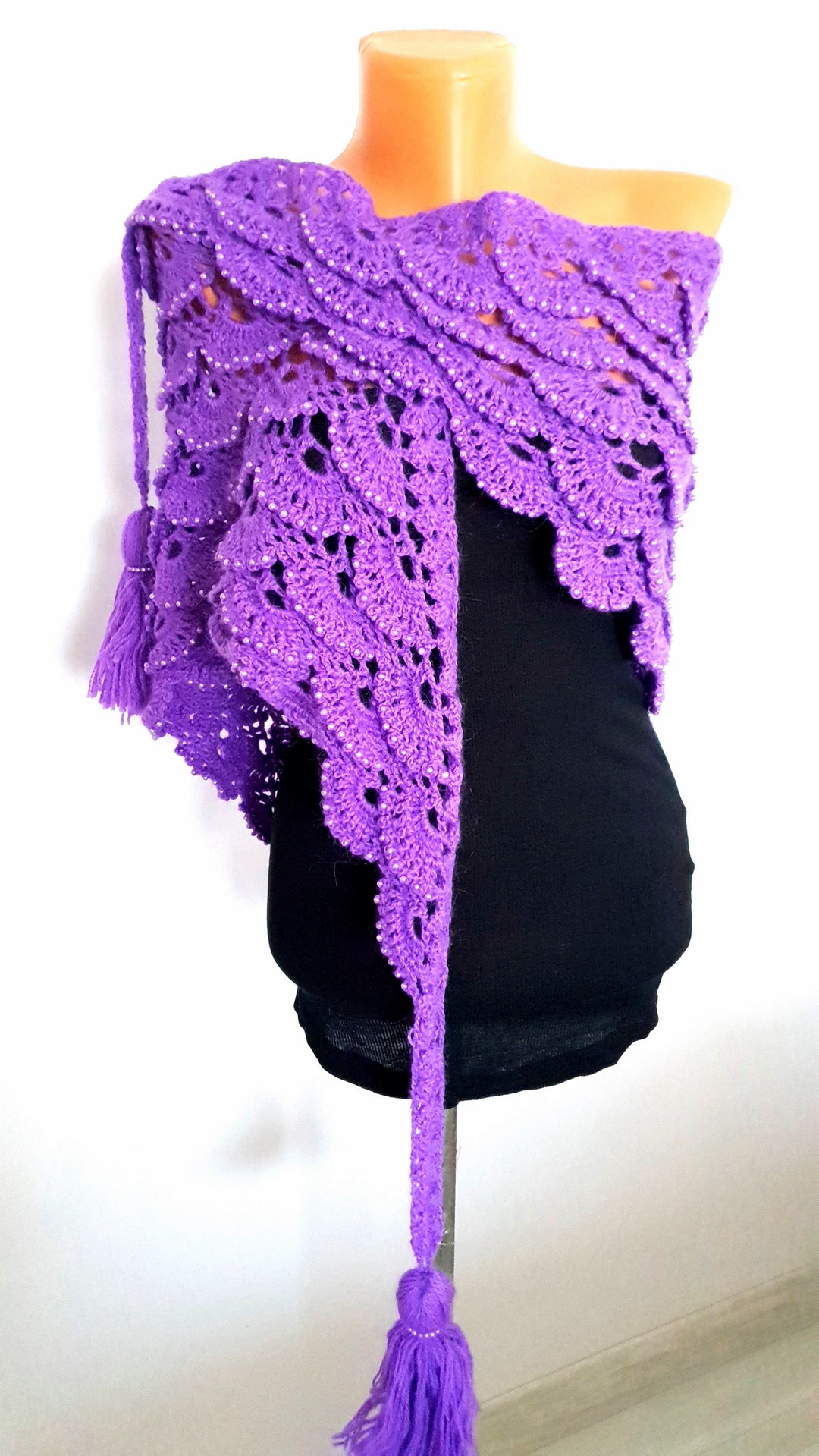 Purple Crochet Scarf Shawl & Shrug Stole Fall Winter Scarf - Etsy