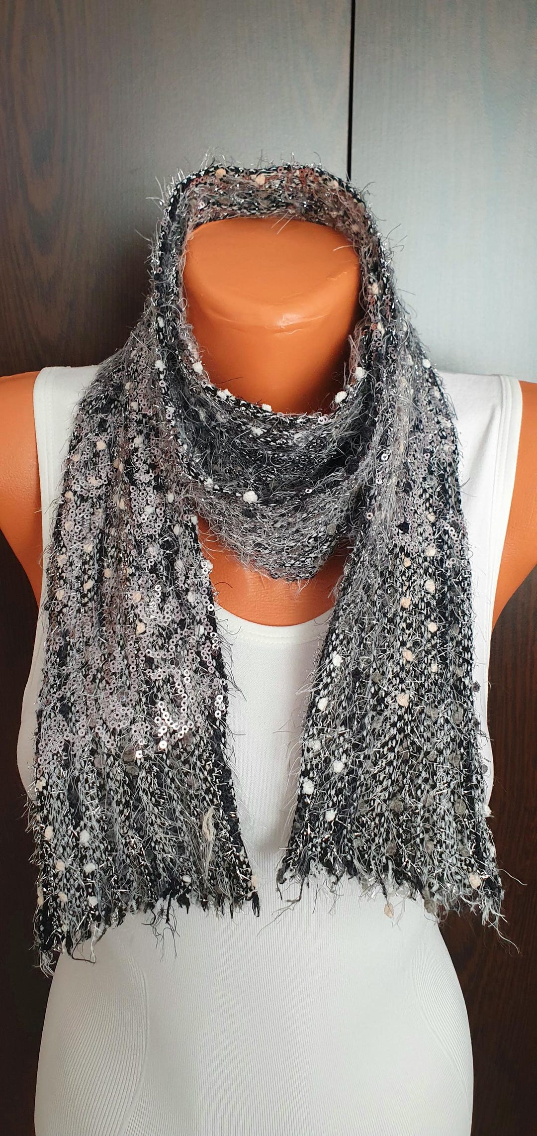 Silver Sequin Scarf, Sequin Neck Scarf ,winter Sequin Narrow Scarf ...