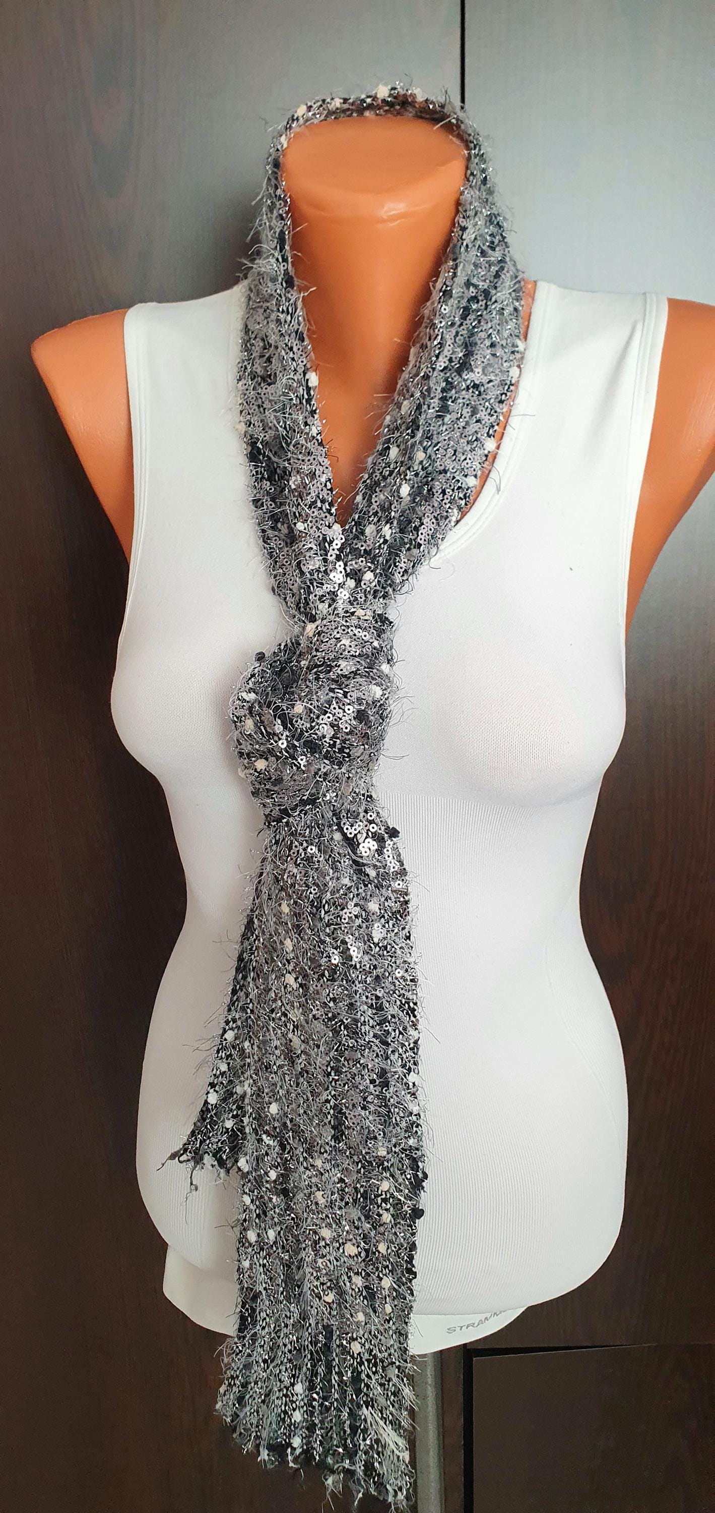 Silver Sequin Scarf, Sequin Neck Scarf ,winter Sequin Narrow Scarf ...