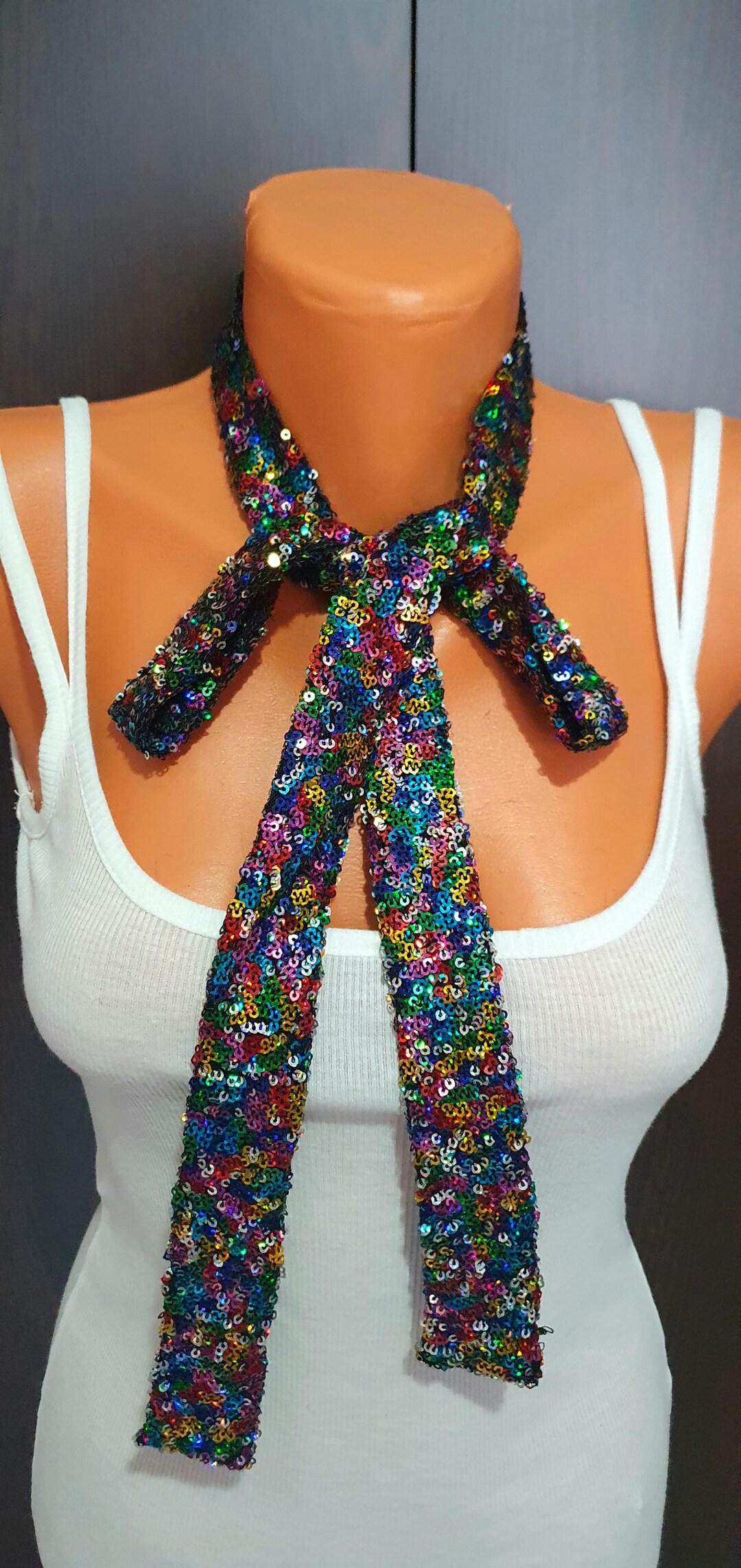 Sequin Disco Scarf,sequin Skinny Rainbow Radiant Scarf,colorful ...