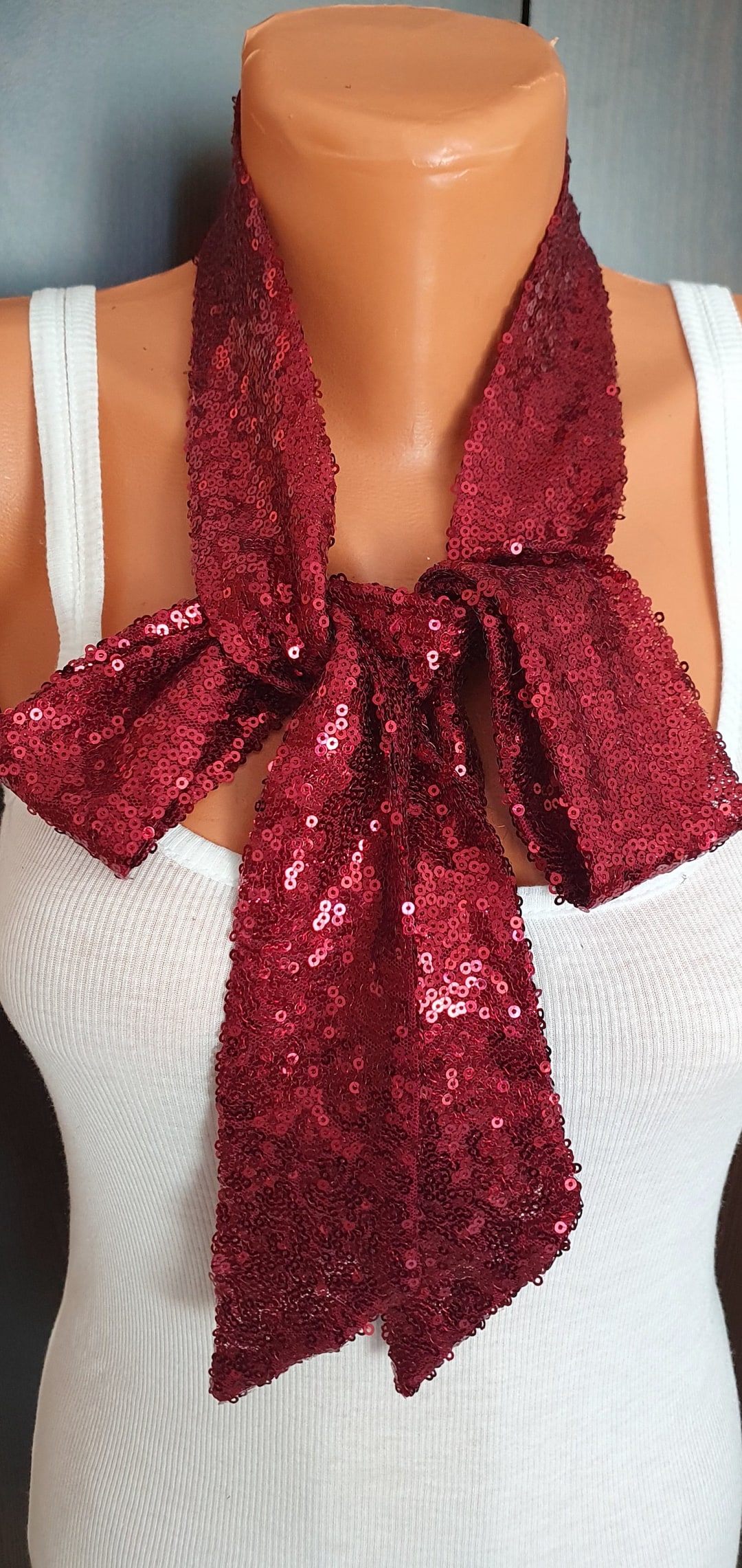 Burgundy Sequin Skinny Scarf, Claret Red Sequin Scarf,maroon Sequin ...