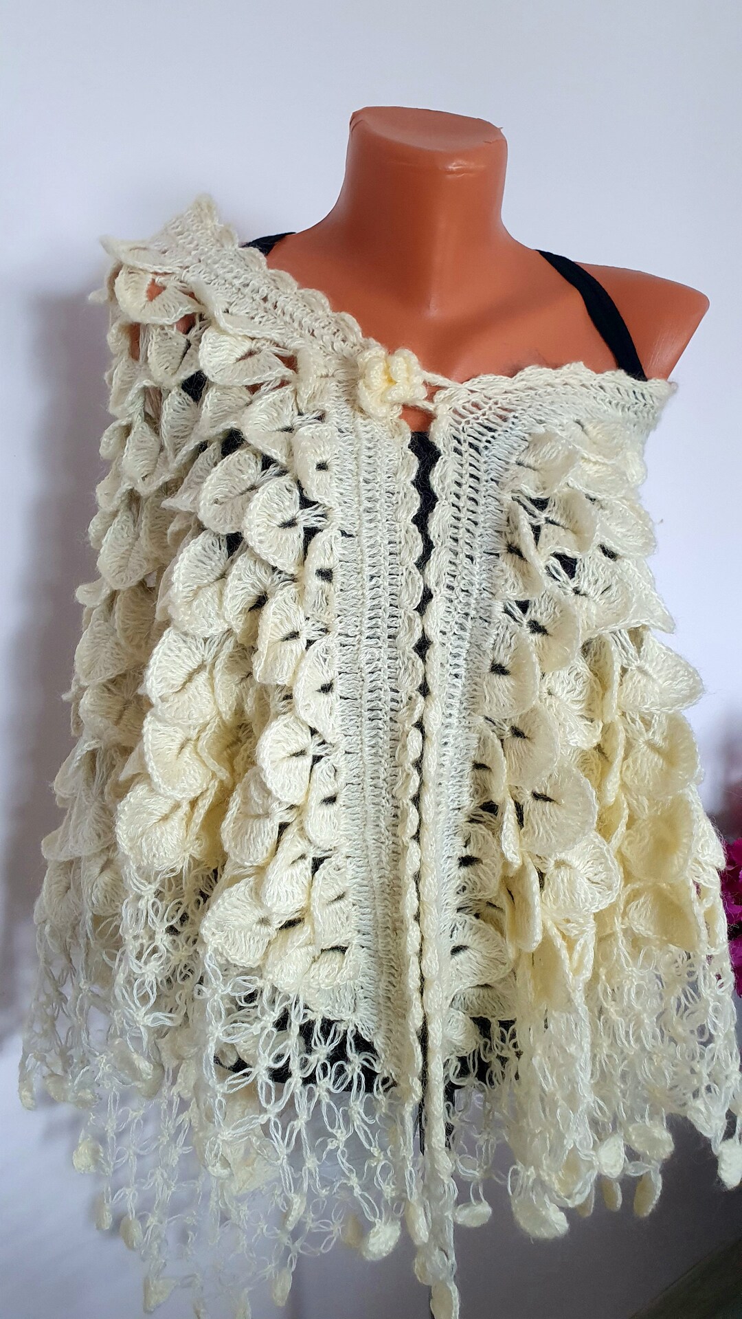 Light Yellow Crochet Shawl, Pale Yellow Wrap, Women Outfit Clothing ...