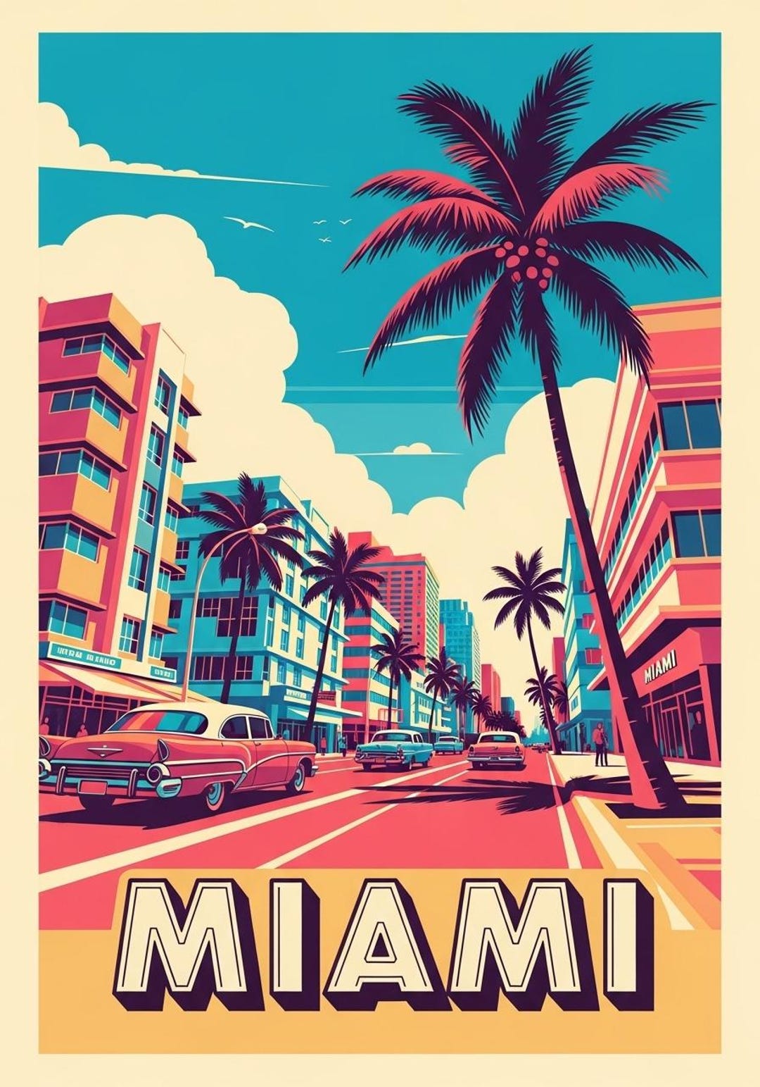 Retro Wall Art - Miami - Digital Download - AI Art - Etsy