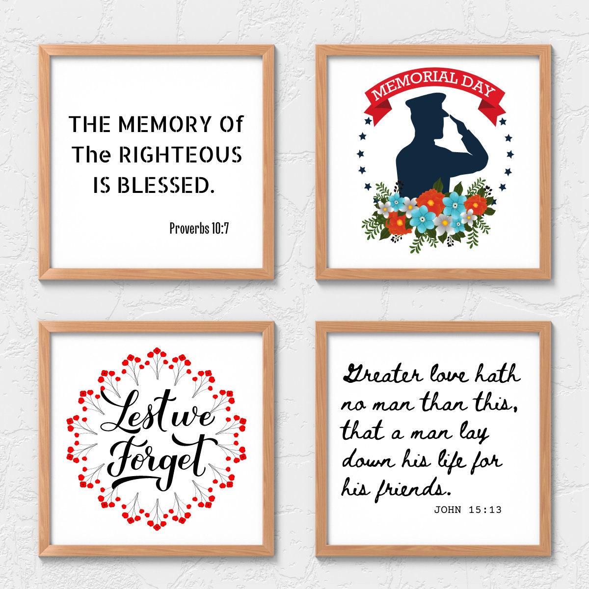 Memorial Day Digital Prints With Bible Verses 4x4 Inch SVG, PDF, PNG ...