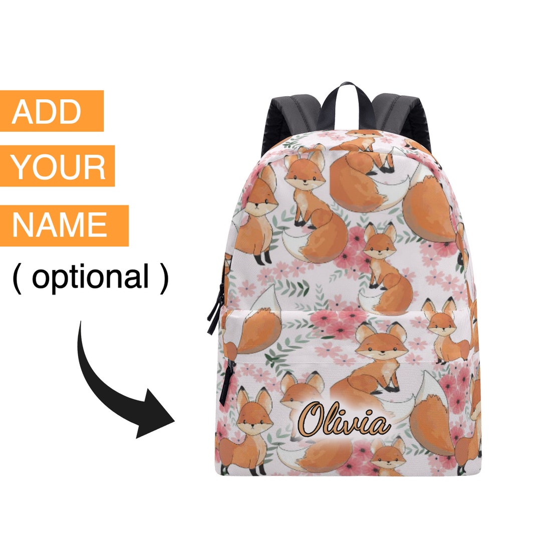 Cute Fox All Over Print Cotton Backpack Shoulder Bag School Bag Womens ...