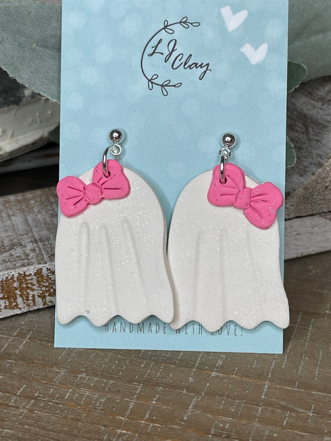 Cute Ghost With Pink Bow Clay Post Earrings - Etsy