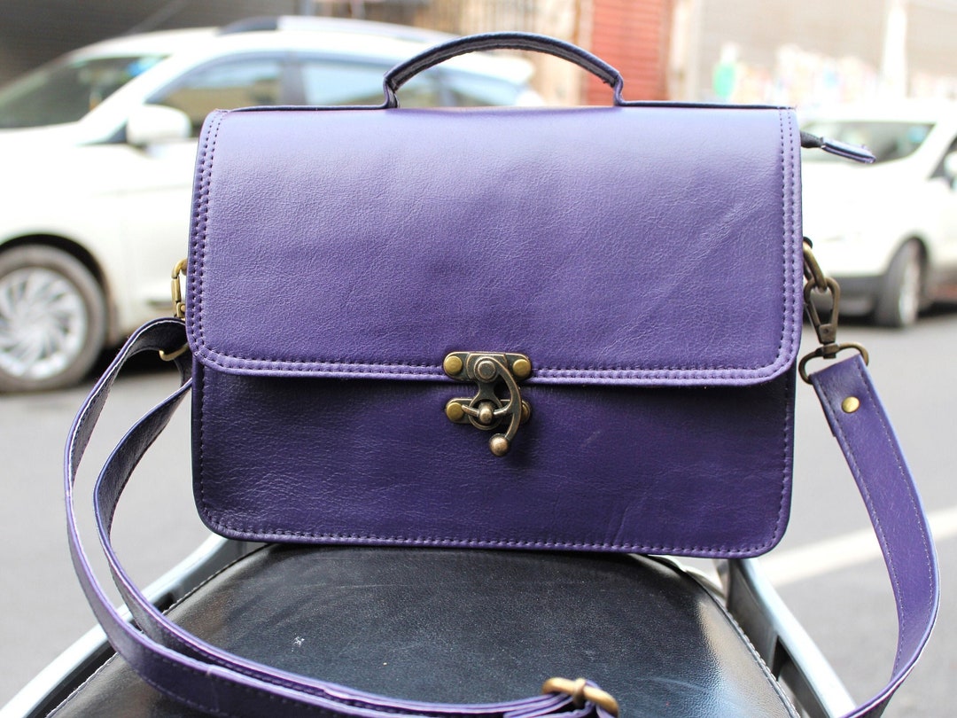 Purple Messenger Bag , Small Leather Bag , Book Bag, Gift for Women - Etsy