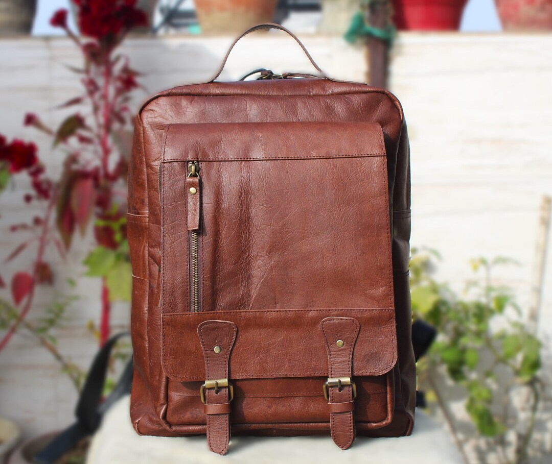 Leather Backpack , Dark Brown Color , Genuine Leather , Custom Logo ...