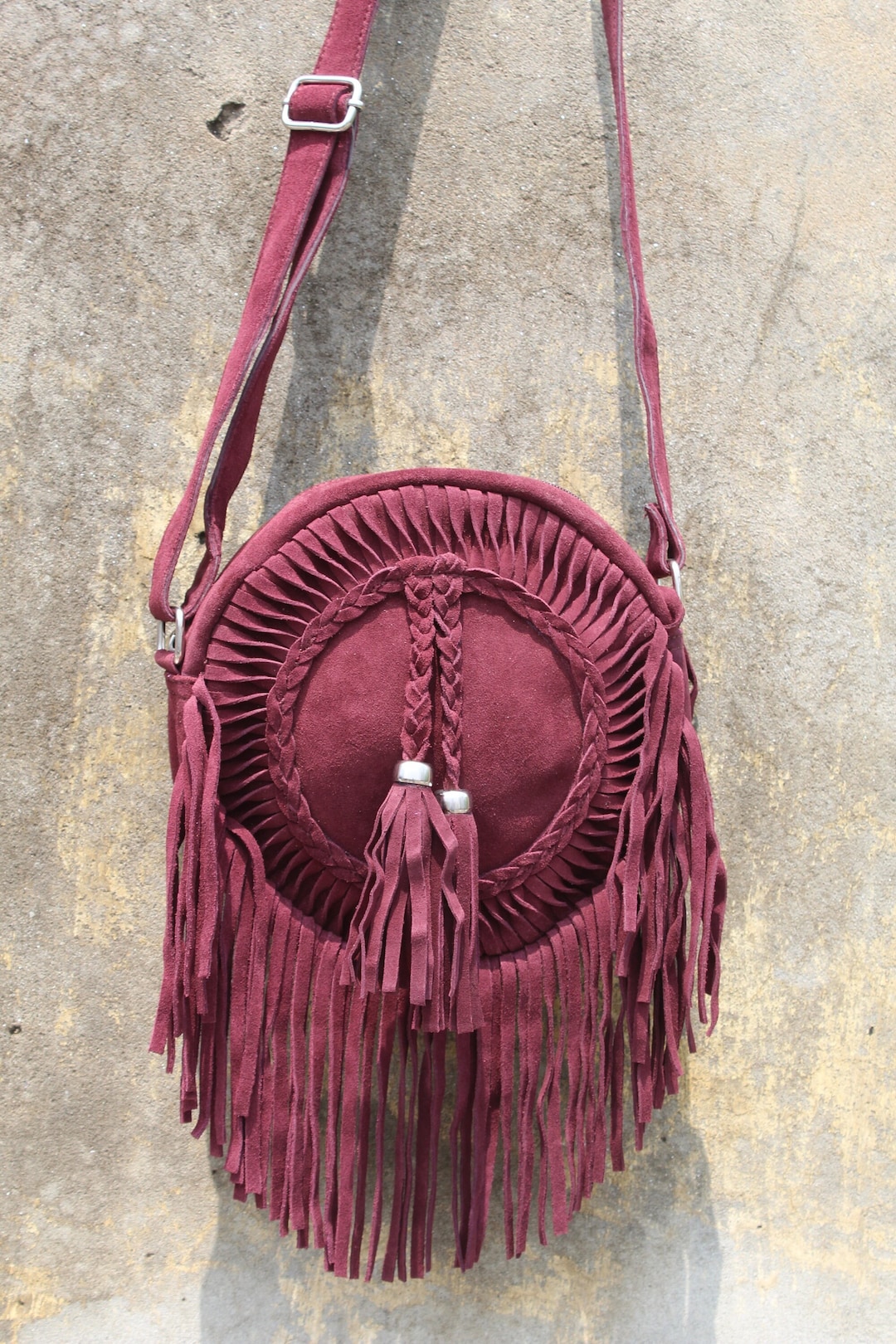 Bohemian Crossbody Bag With Fringe , Maroon Color , Boho Shoulder ...